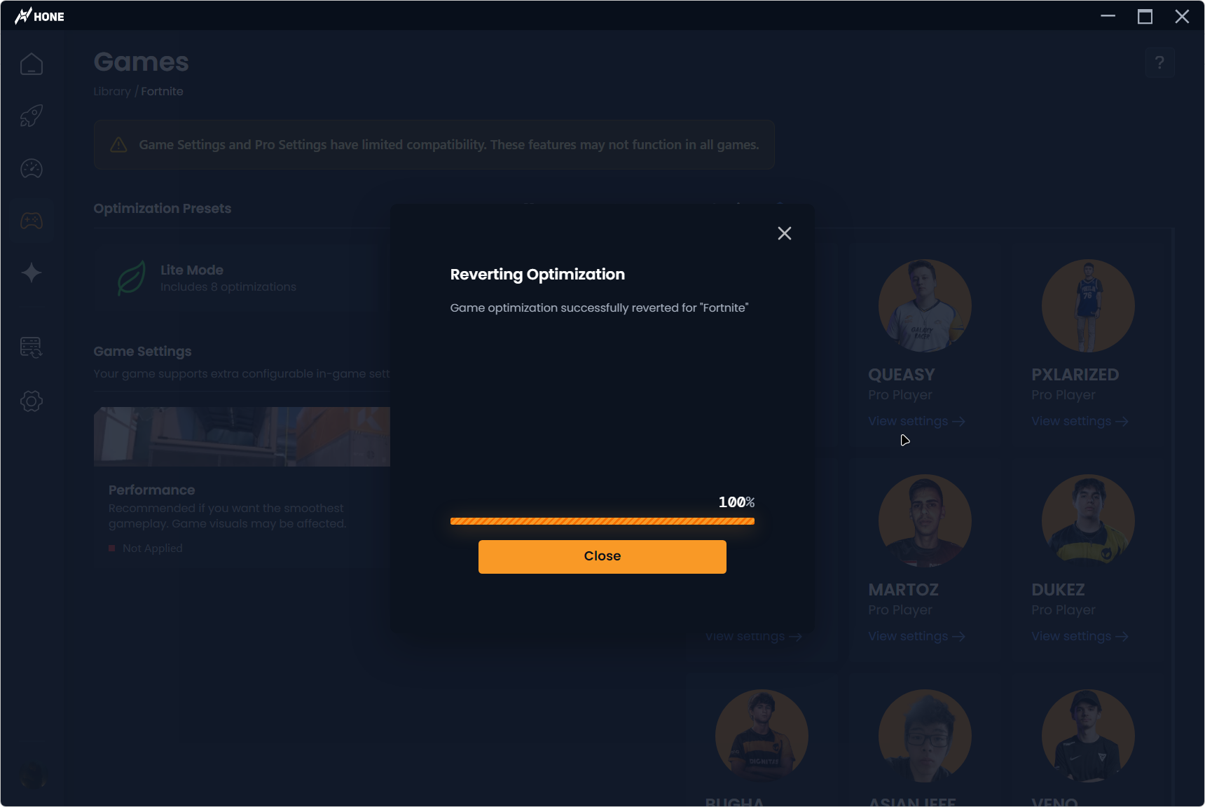 Revert Game Settings Changes – Hone